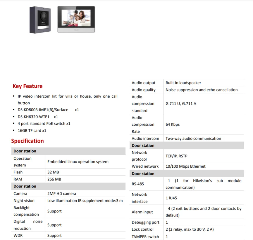 Richsecu可视对讲套件hik Hk Ds-kis602(b) 7英寸彩色薄膜晶体管屏幕双向音频通信 - Buy Ds-kis602(b),Ds-kis602(b),Ds-kis602(b ...