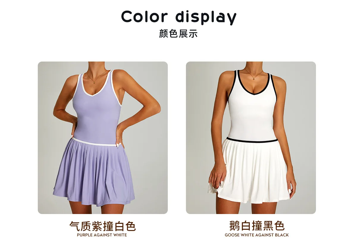 Custom Logo One Piece Pleated Tennis Dresses for Women With Worn Alone ...