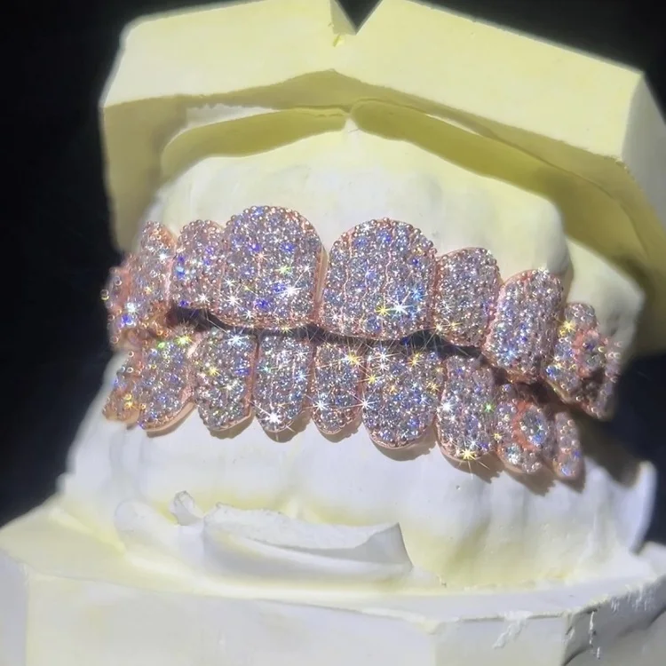 Hip Hop Rose Gold Plated Grillz with Moissanite Diamonds