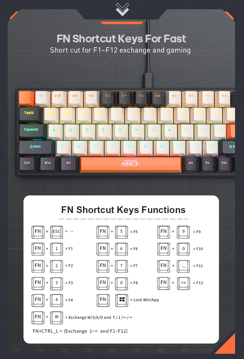 IMICE GK-690 Gaming Mechanical Keyboard - 68 Keys LED Backlit