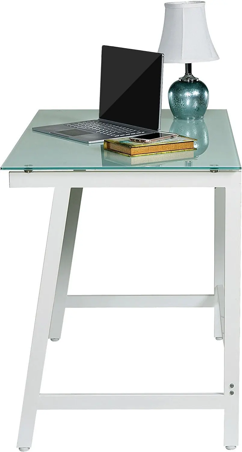 White Tables For Computer Desk Top Simple Study Desk Metal Base Glass ...