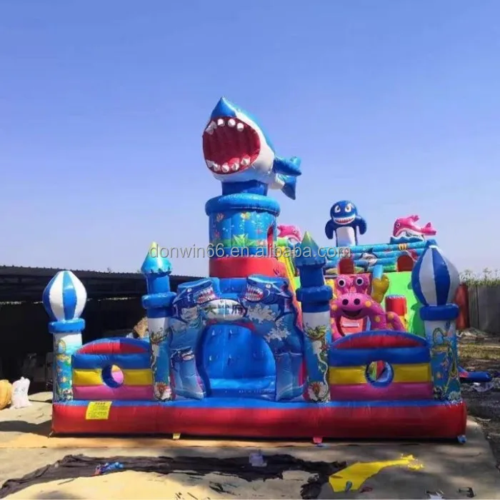 Kindergarten Children Playing Games Inflatable Water Slide Amusement ...