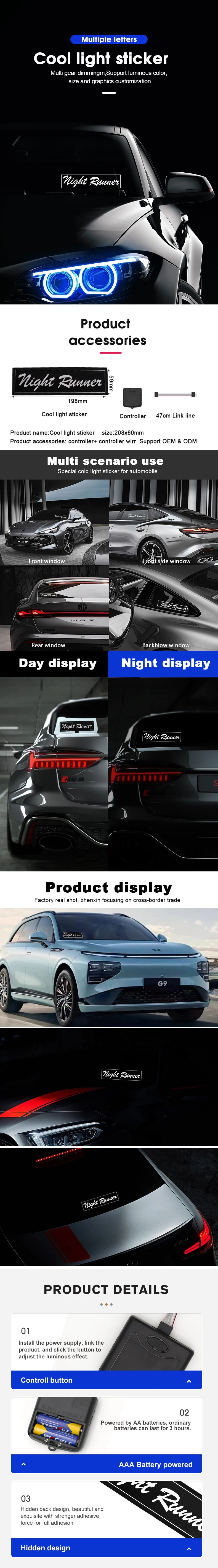 Custom Logo Jdm El Glow Light Up Stickers Decorate Car Window Led ...