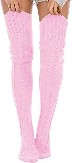 Womens Cable Knitted Extra Long Winter Stockings Over Knee Leg Warmers