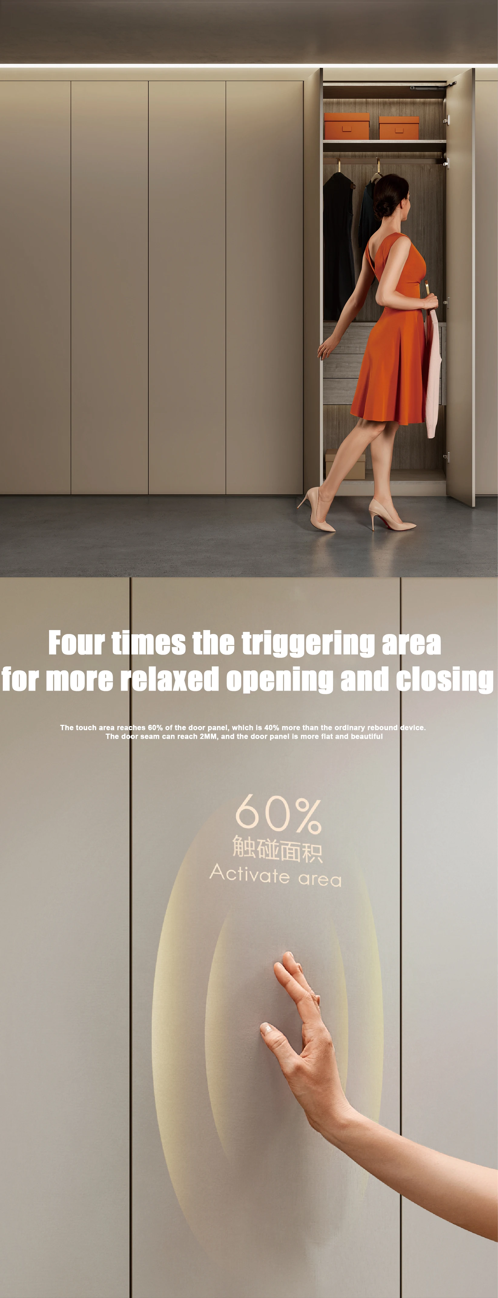 Roeasy One Touch to Open Door System Push to Automatic Opening 110 Degree Open Angle Cabinet ...