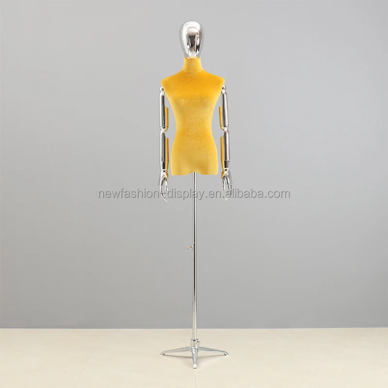 Gold Silver Plated Half Body Mannequin - Velvet Torso