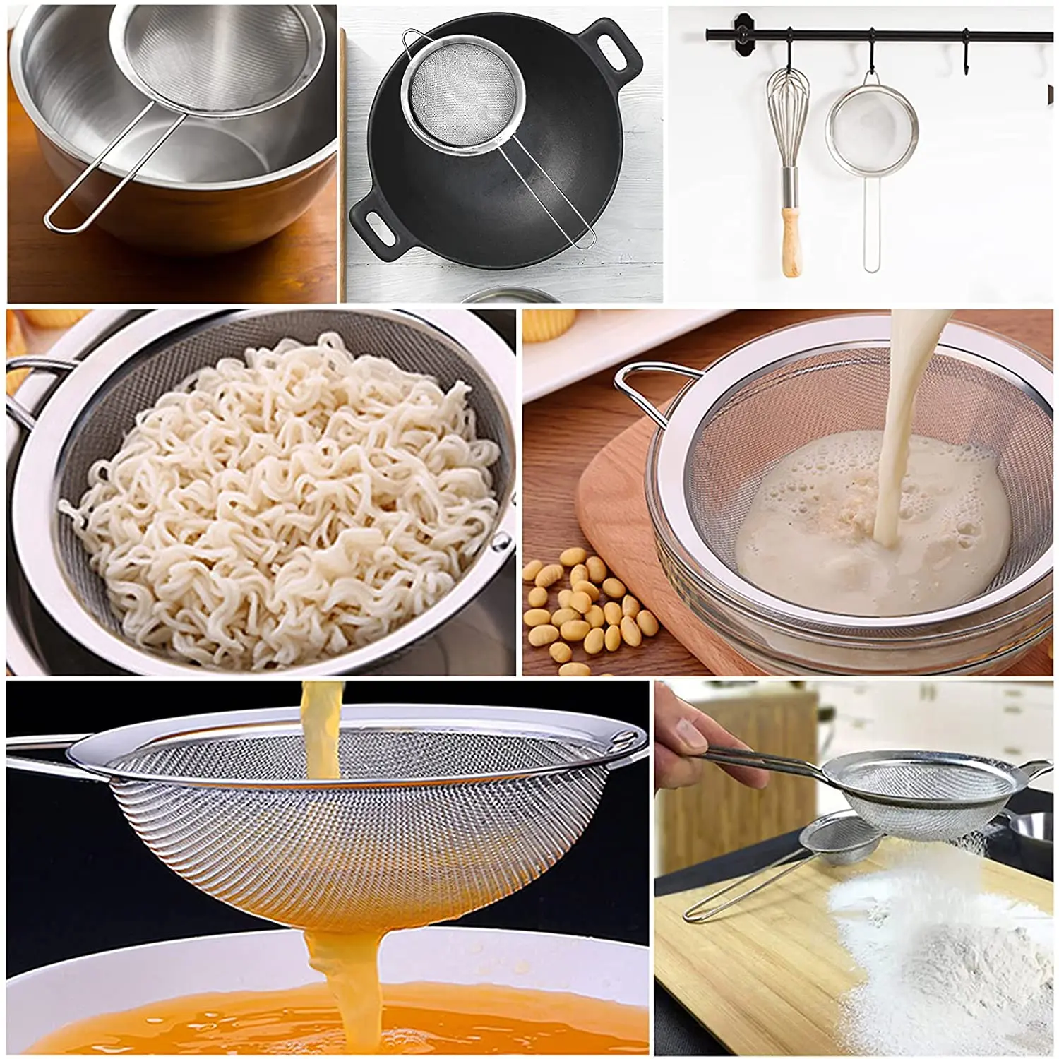 Stainless Steel Mesh Strainers Mesh Sieve with long Handle Kitchen Strainer Baking tools Flour Sifter food strainers Alibaba