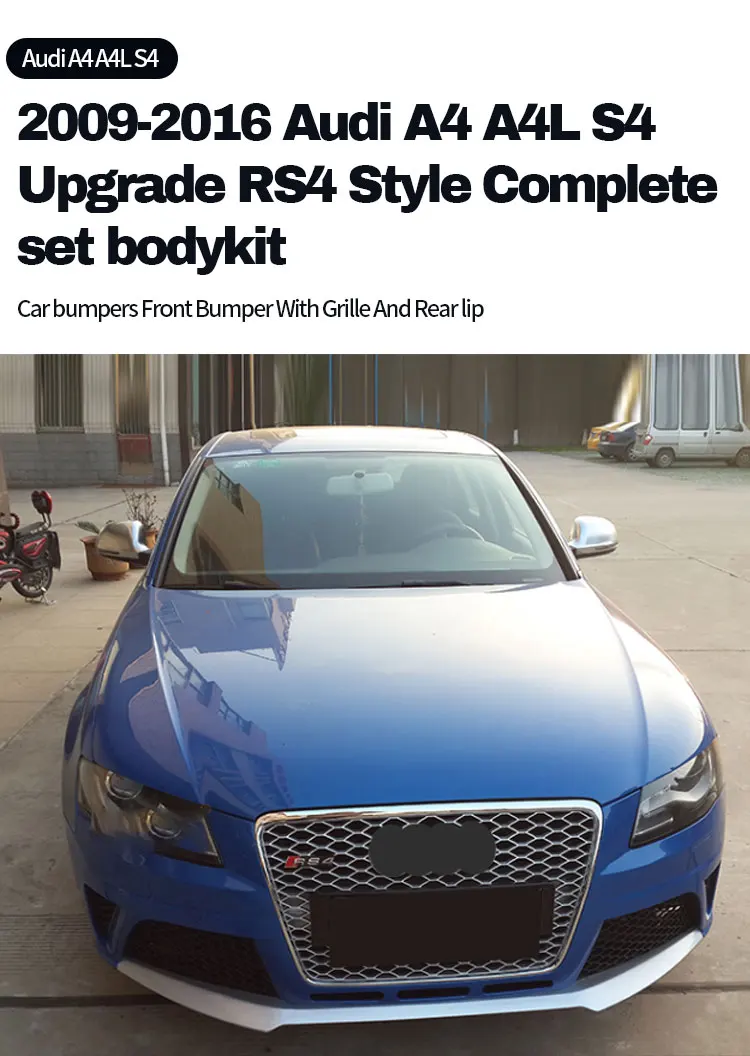 Car Bumpers Front Bumper With Grille And Rear Lip For 2009-2016 Audi A4l S4 Upgrade Rs4 Style ...