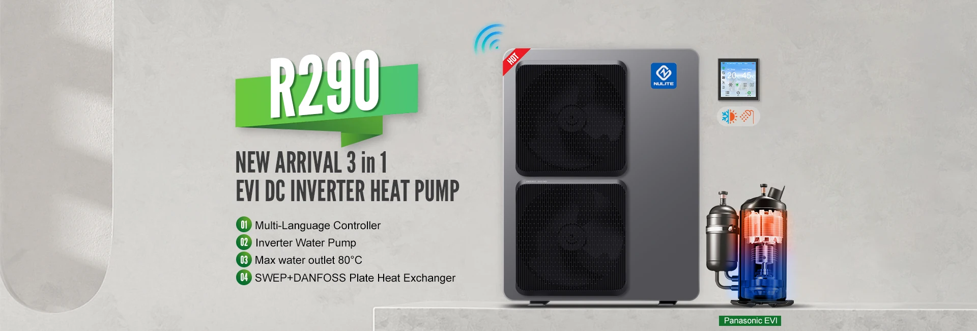 Nulite WIFI EVI R32R290 Heat Pump - Efficient & Multi-functional