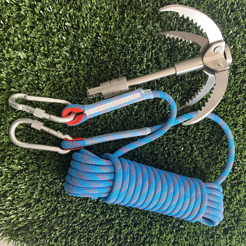 Stainless Steel Grapple Hooks with 10m Blue Rope for Outdoor Survival