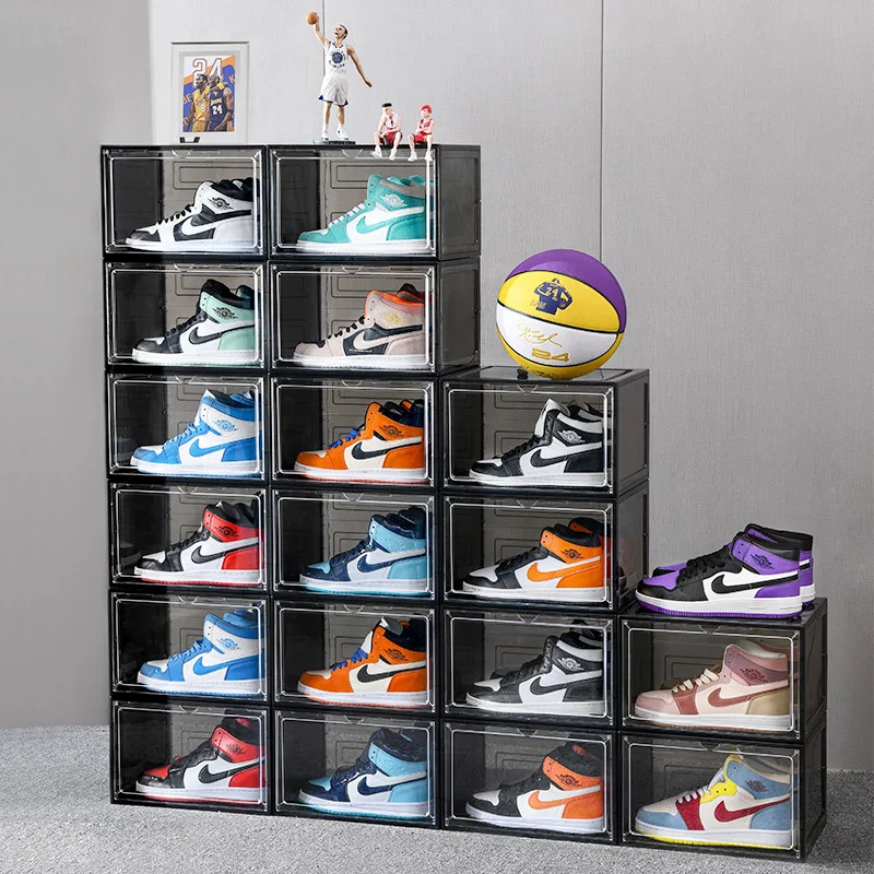 Sneaker Organizer Container Drop Front Shoe Box with Magnetic Door ...