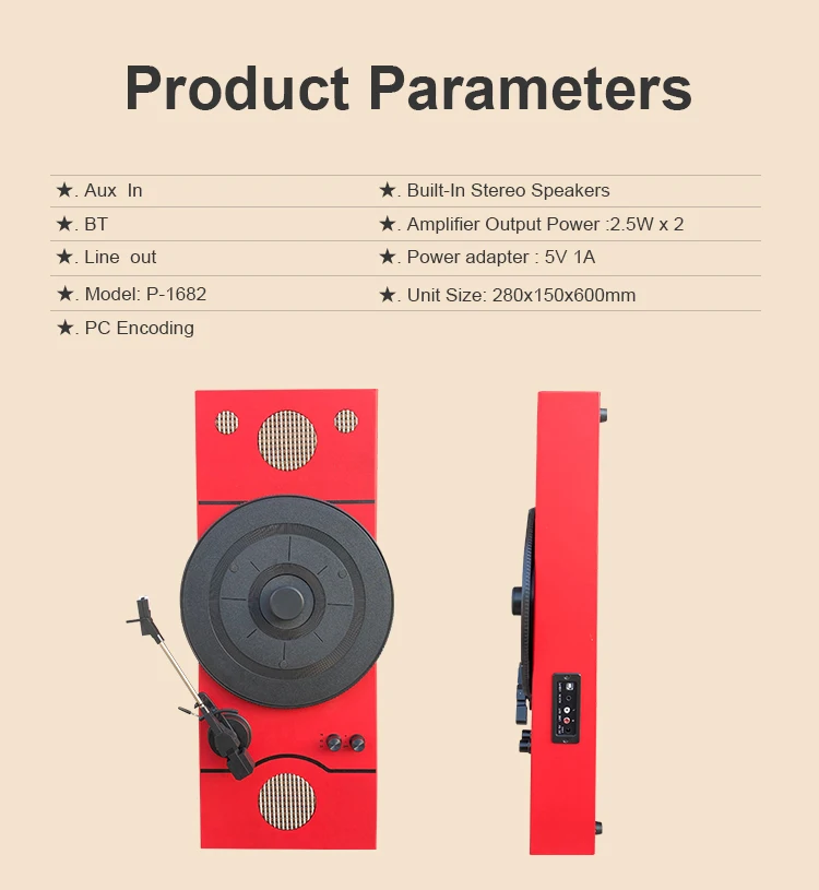 Vertical Vinyl Record Turntable - Wall Mounted 3 Speed LP Player with ...