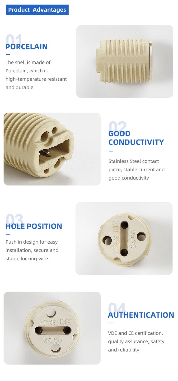 Vintage Ceramic G9 Bulb 250v 2a Ceramic Full Thread Lamp Socket - Buy ...