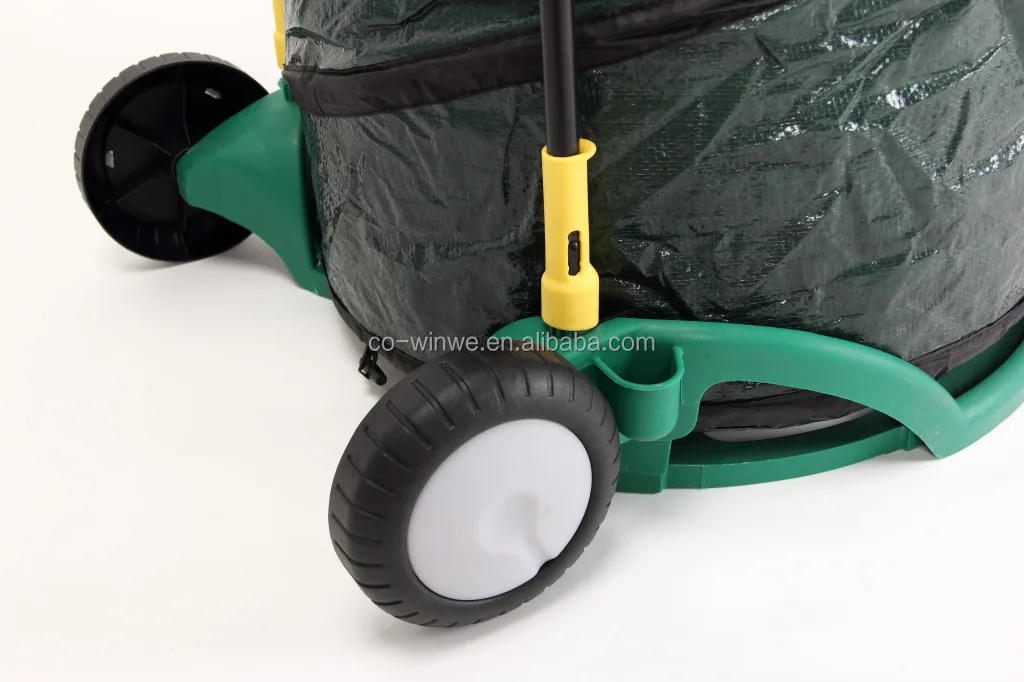 Pop Up Plastic Garden Garbage Cart Foldable Waste Bag Cart With Wheels ...