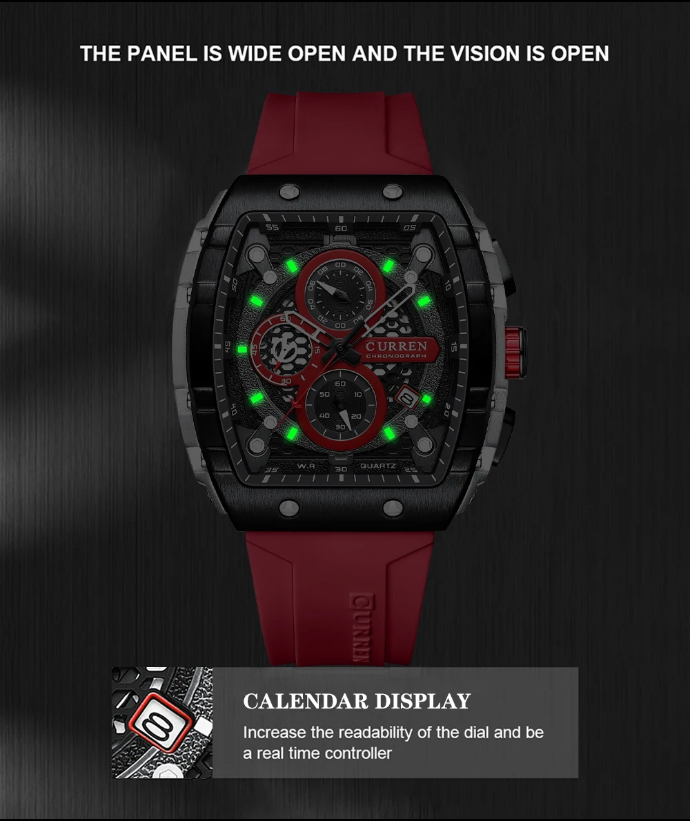 CURREN 8442 Men's Waterproof Chronograph Quartz Watch with Silicone ...