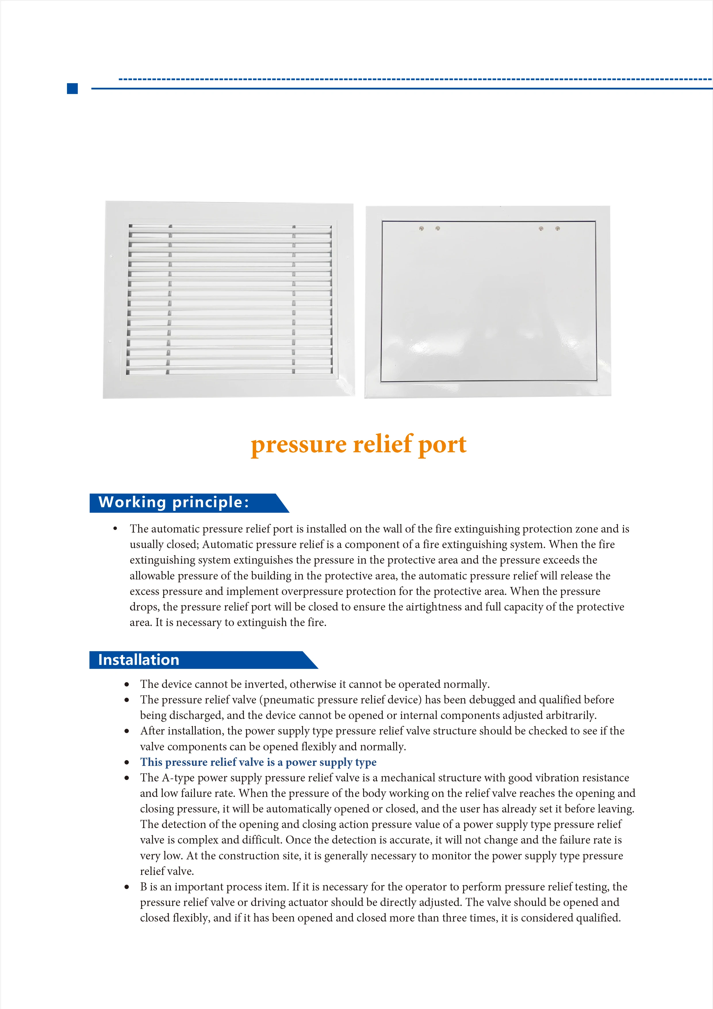 Pressure Relief Damper Adjustable Blades Gravity Air Louver