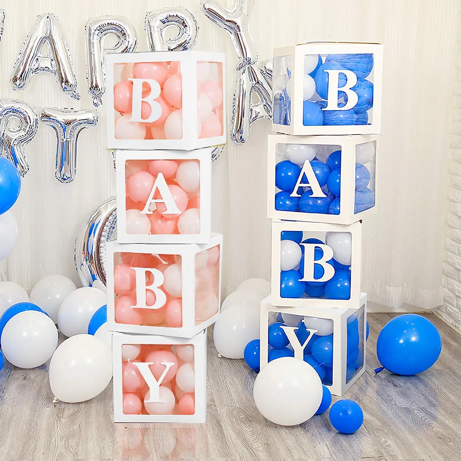 4pcs White Baby Shower Box Transparent Balloon Set Gift Gifts Letter ...