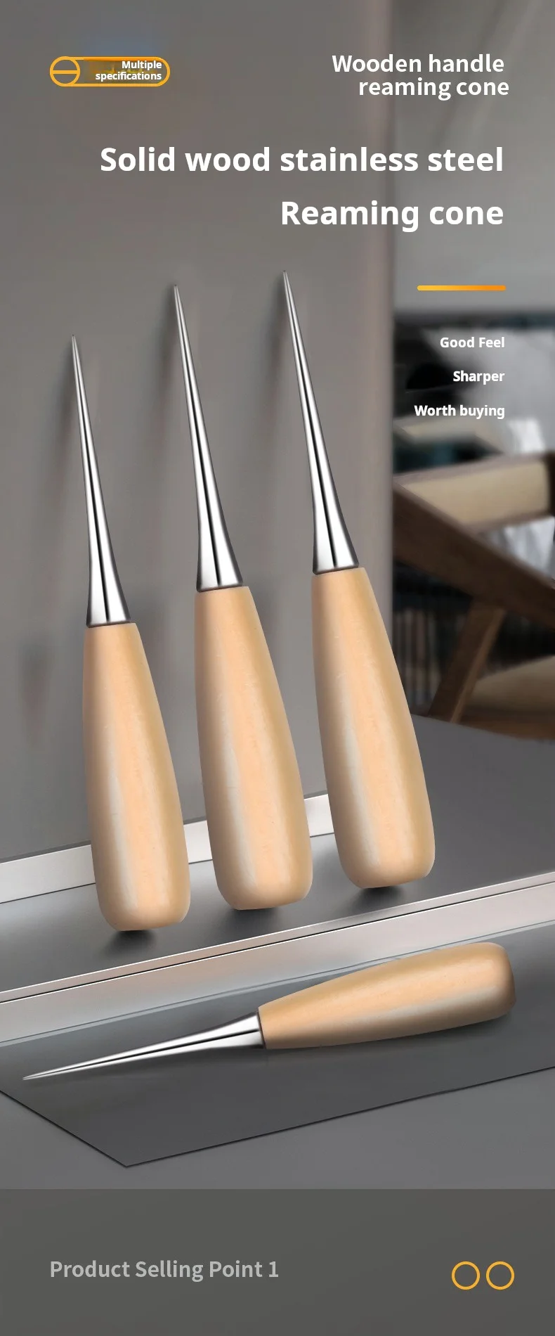 Round Hole Solid Wood Handle Awl Hand Diy Leather Awl Sewing Awl Hand ...