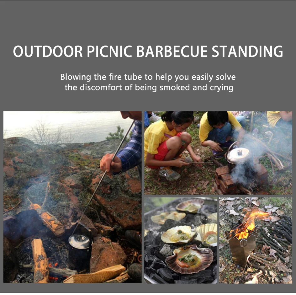 Stainless Steel Outdoor Cooking Firestarter Blower Pipe Stretchable ...