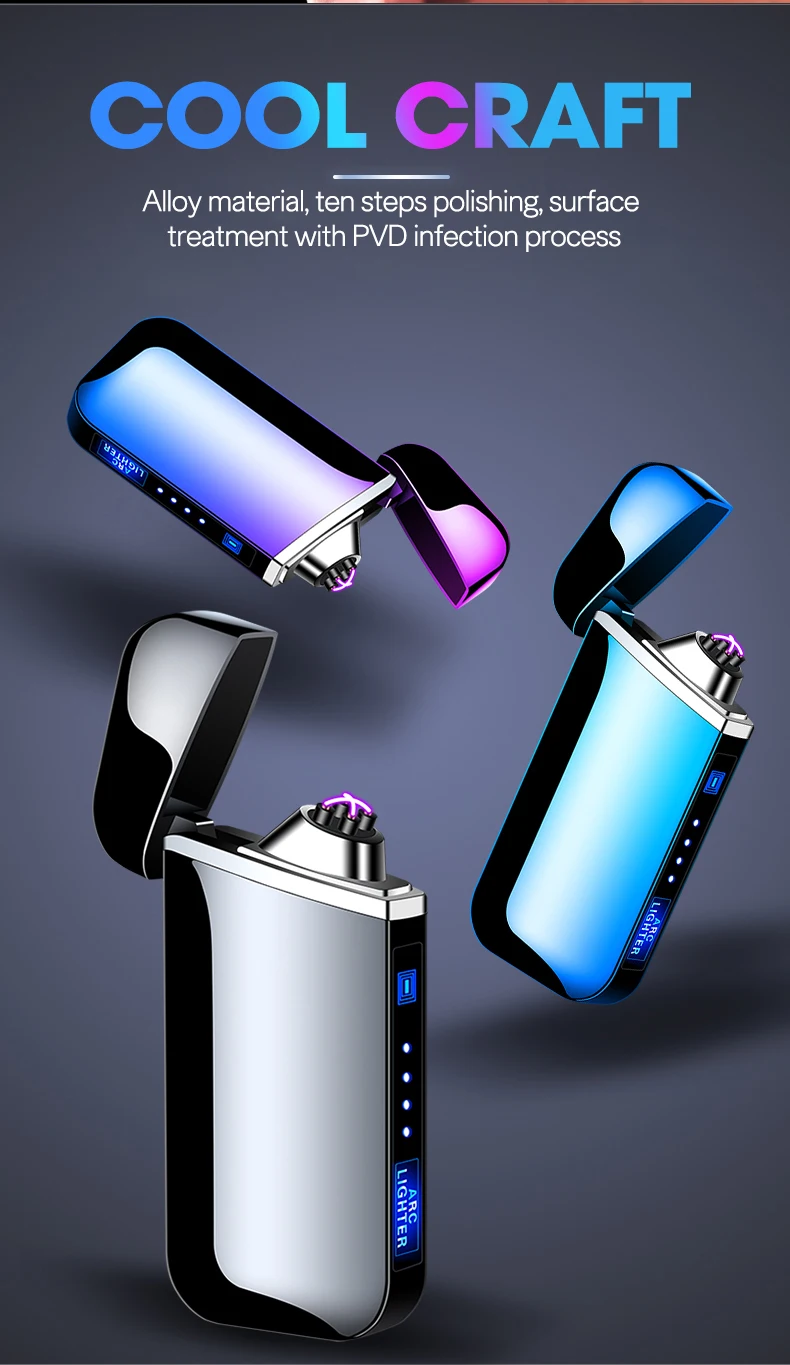 Led Screen Touch Custom Logo Print Usb Recharged Electric Arc Plasma ...