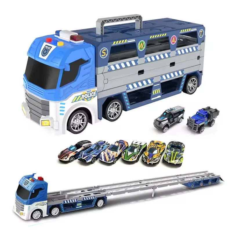 Police Folding Trailer Catapult Diecast Toys Truck Cars Transport Toy ...