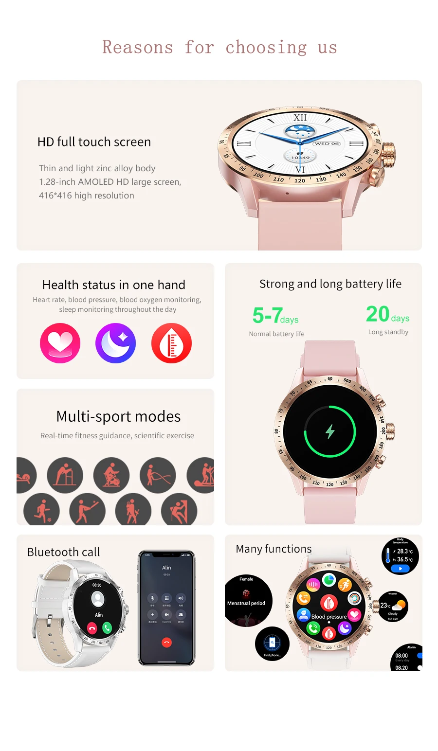 DW25 Amoled Screen High Resolution Smartwatch 1.28 Inch Metal Silicon ...