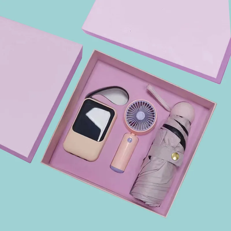 Deluxe Summer Business Gift Set Includes Umbrella Power Bank Fans Paper ...