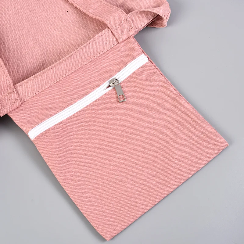 Custom Light pink Tote Bags Canvas Cotton Embroidery logo Shopping ...