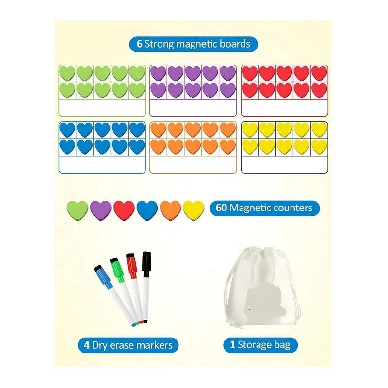 Magnetic Ten Frame Set,Math Manipulative Games For Kids With 6 Ten Frames 60 Magnetic Math ...