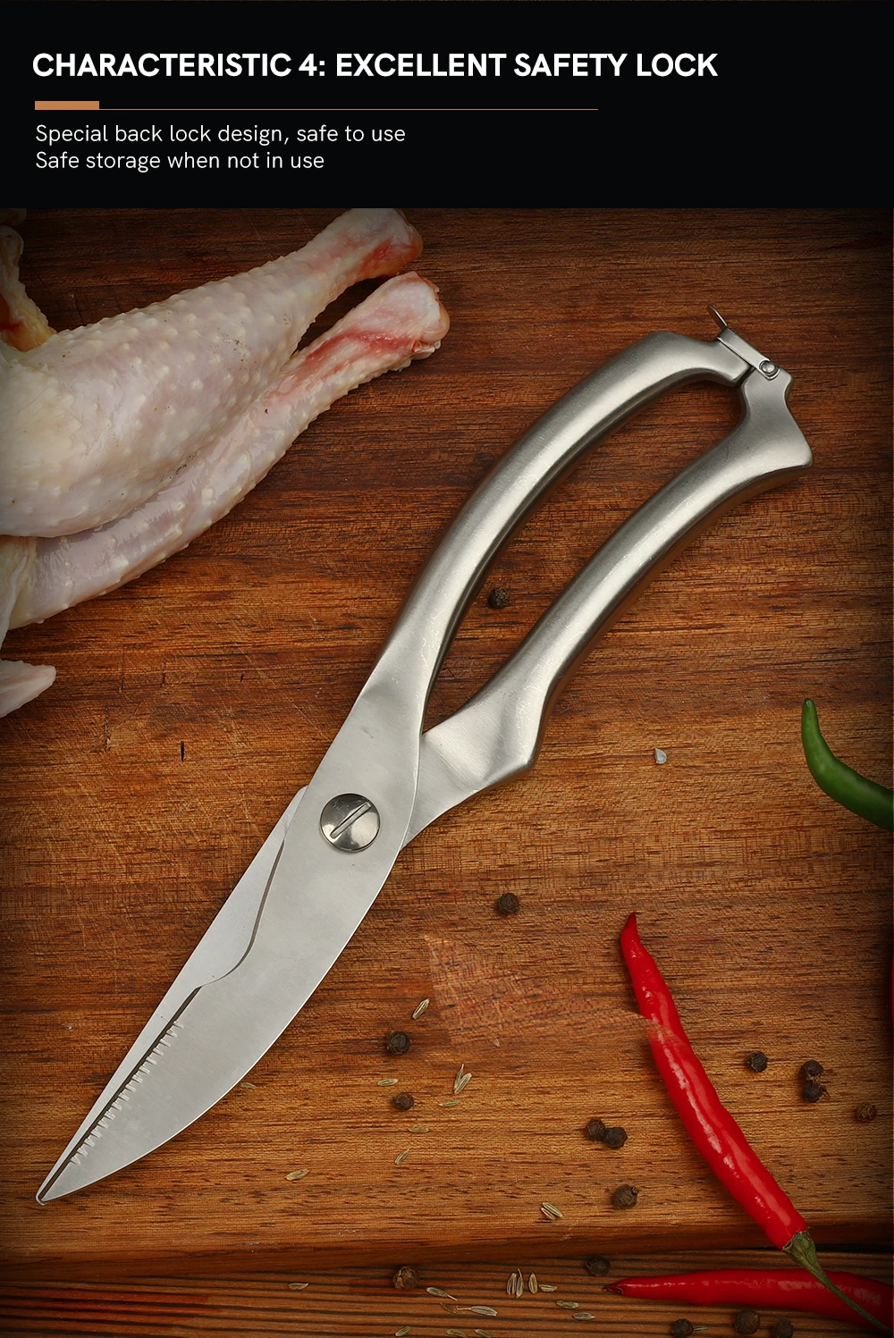 Kitchen Chicken Bone Scissors With Back Lock Multifunctional Sharp ...