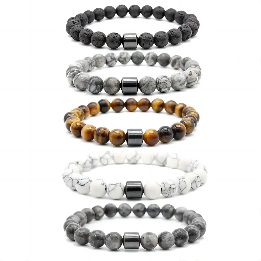 Wholesale Natural Stone Magnet Charm Beaded Bracelets Anti Anxiety Pain ...