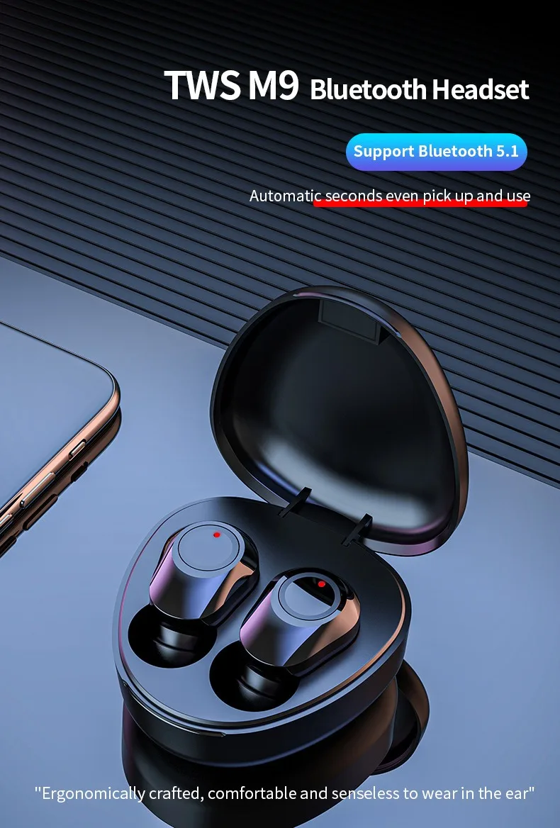 M9 TWS Wireless Earphones - 9D Hifi, Waterproof, Noise Cancelling