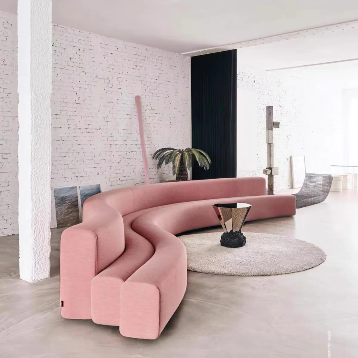 Customize Designer Curved Coral Sofa Reception Villa Couch Extra Long Sofas