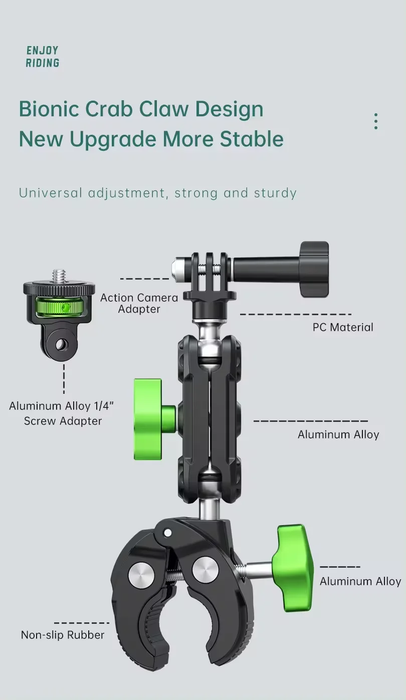 360 Degree Adjustable Flexible Super Crab Clamp Action Camera Holder ...