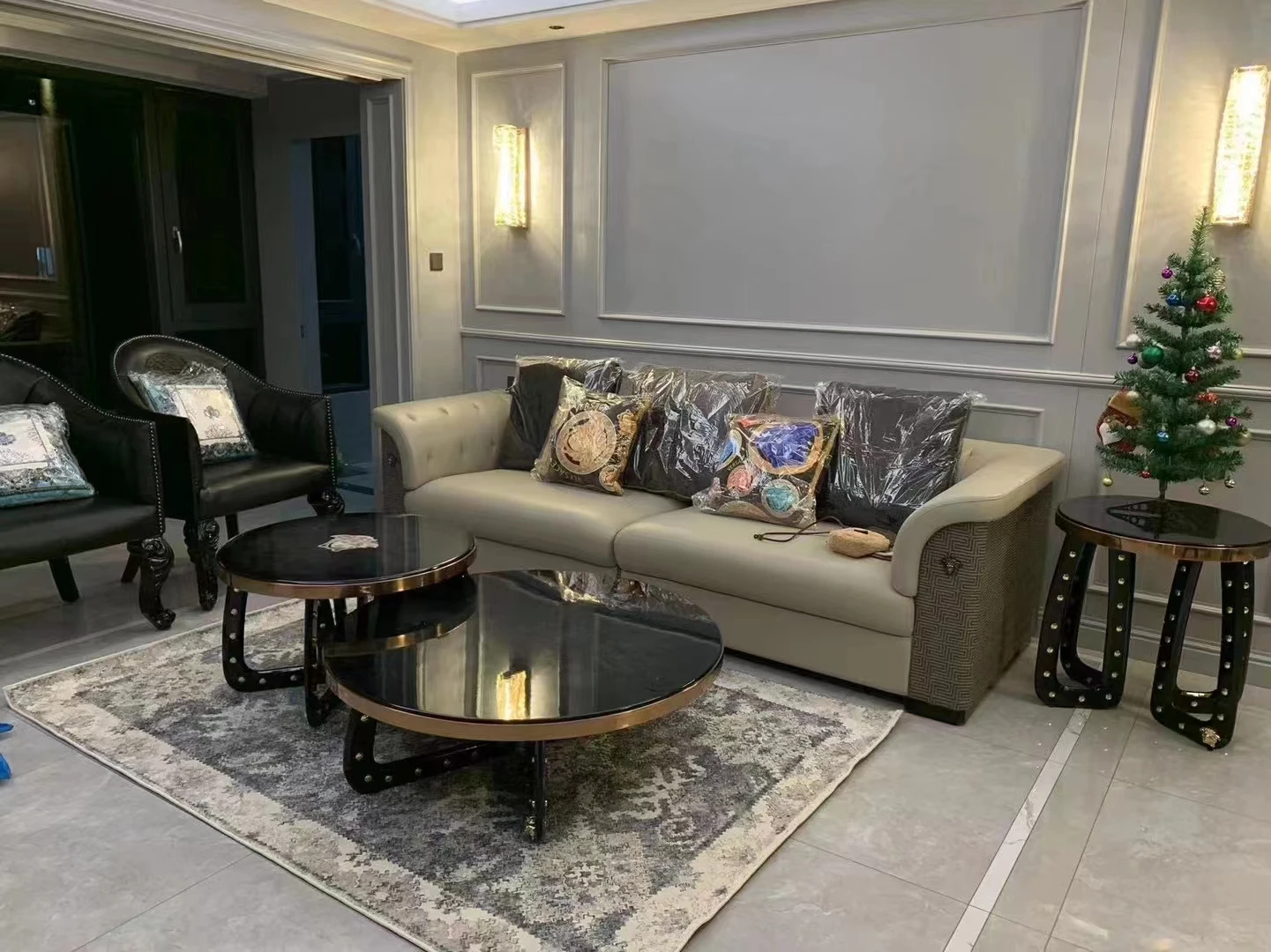 Luxury Gold Sofa - Italian Leather Modern Furniture Set