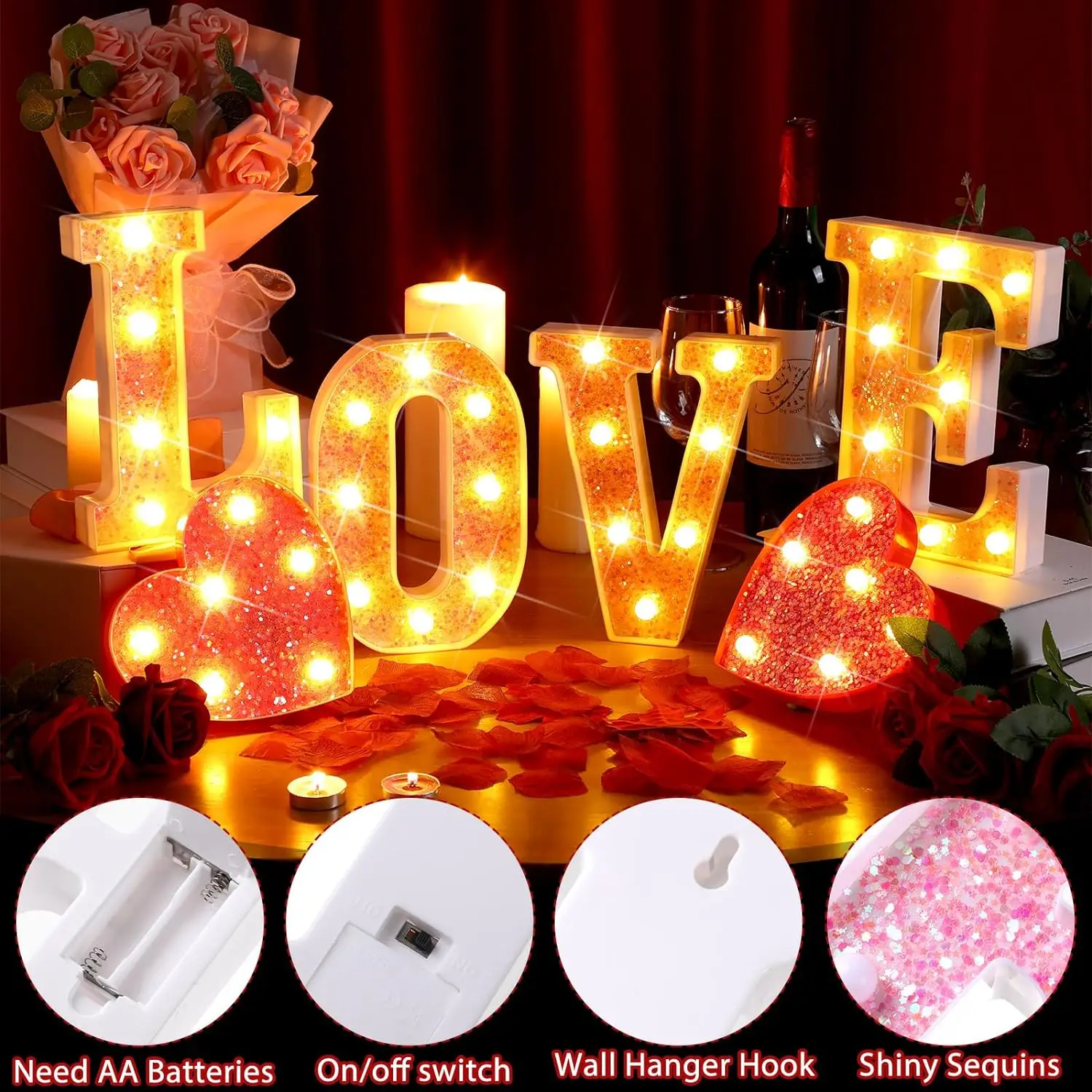 Love Pink Led Lighted Letters Ambient Decoration For Valentine's Day ...