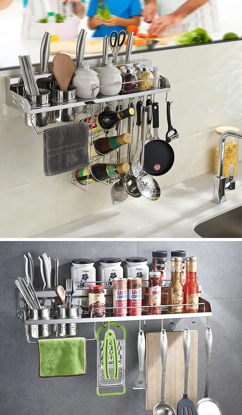 Wall Mounted Kitchen Display Rack 304 Stainless Steel Silver Storage ...