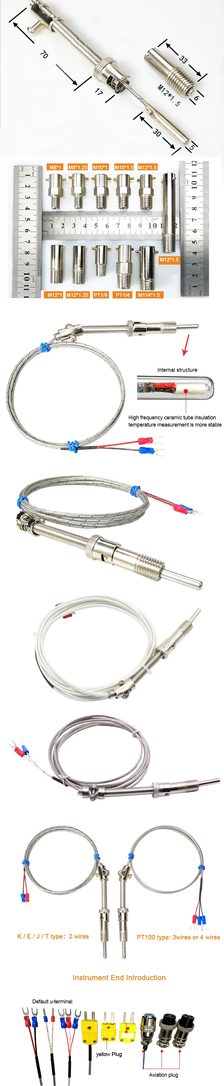 Industrial Stainless Steel Probe Spring Adjustable Temperature Sensor E ...