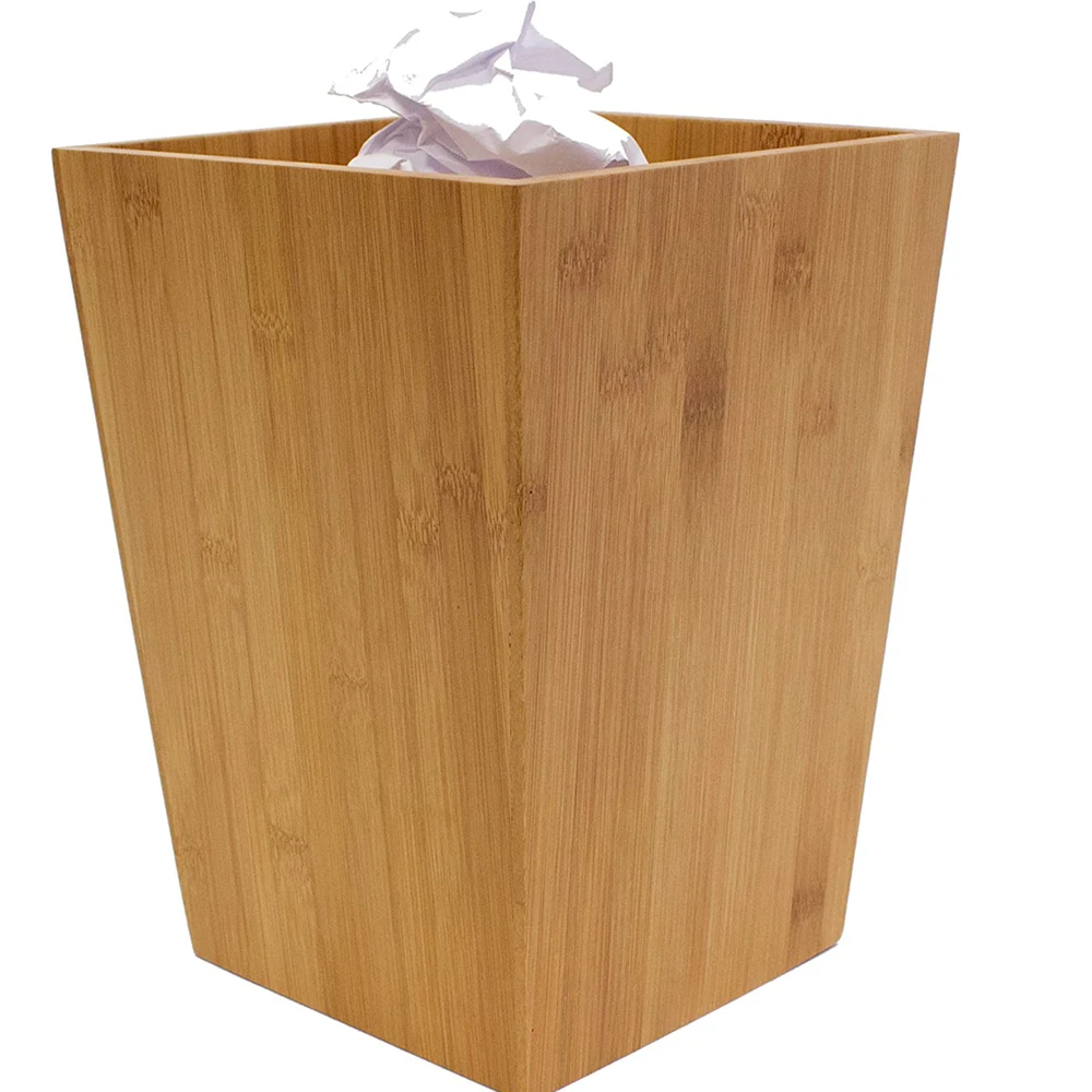 Bamboo Bathroom Garbage Can Wooden Trash Bin Recycling Waste Bins For ...