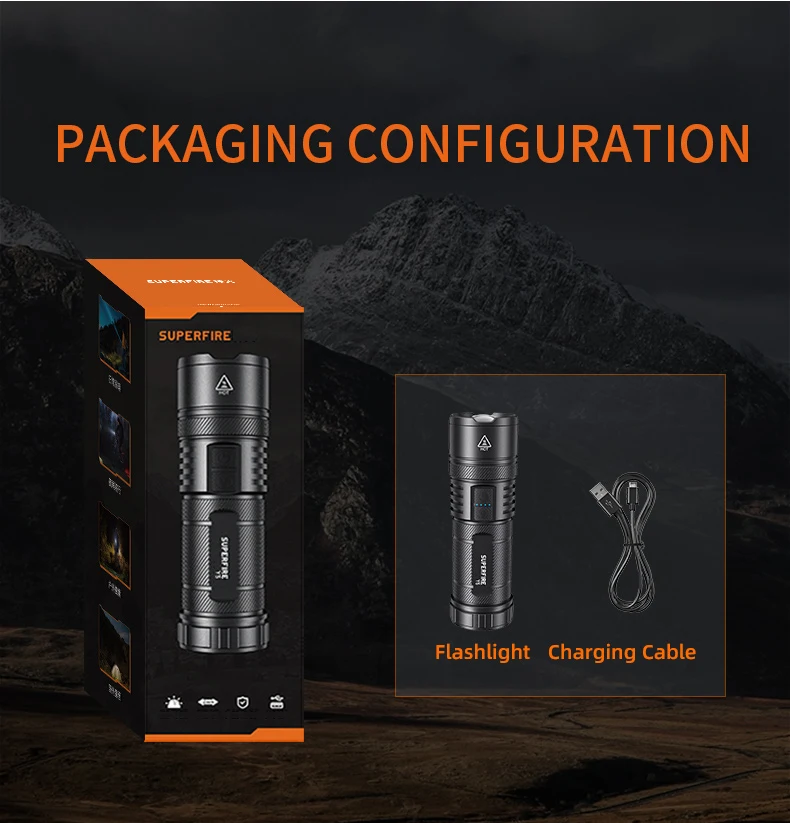 Powerful Flashlight 1200lumen Rechargeable Telescopic Focus Long-range ...