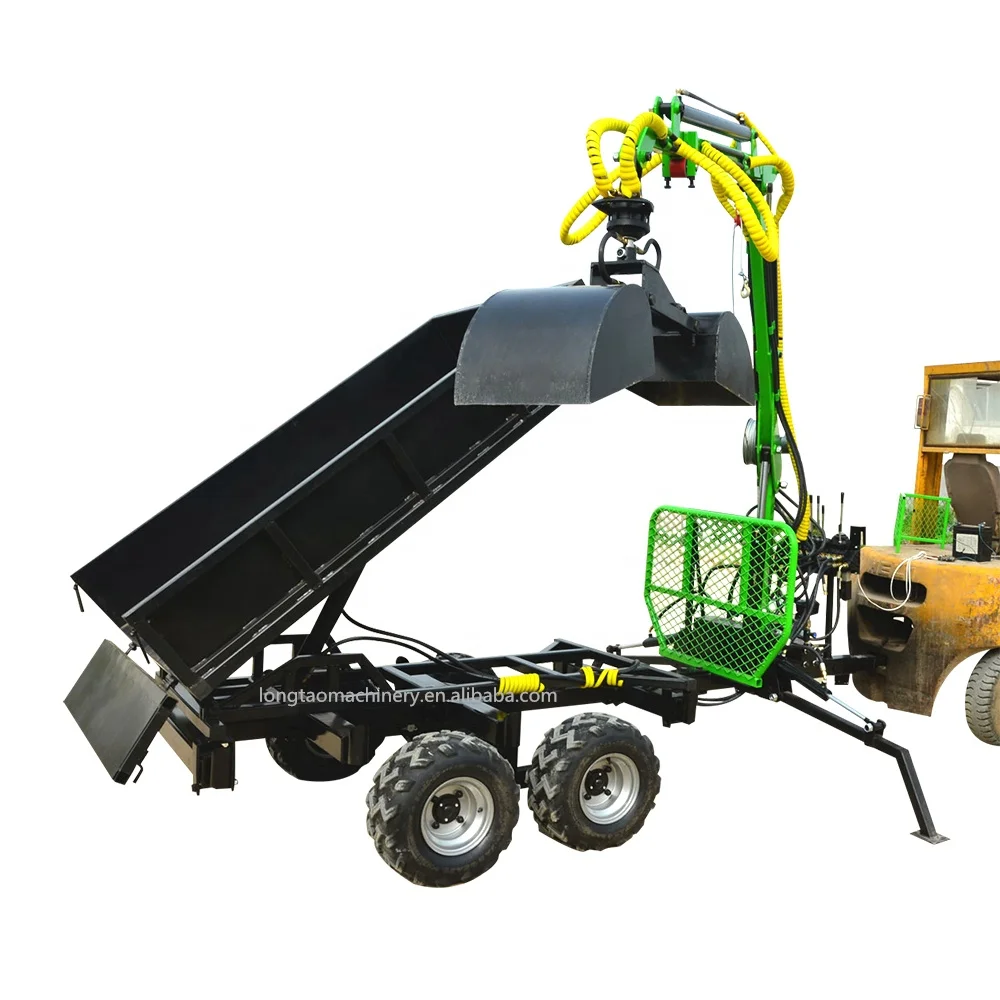 Tractor Mounted Wood Log Trailer Tipping Dump with Crane CE Approval ...