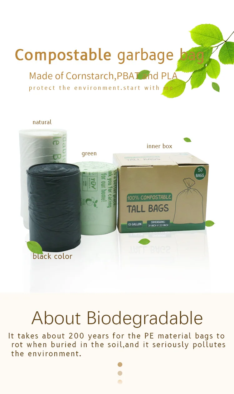 45 Gallon Cornstarch Biodegradable Compostable Trash Bag Bin Liners For Garden Kitchen Garbage ...