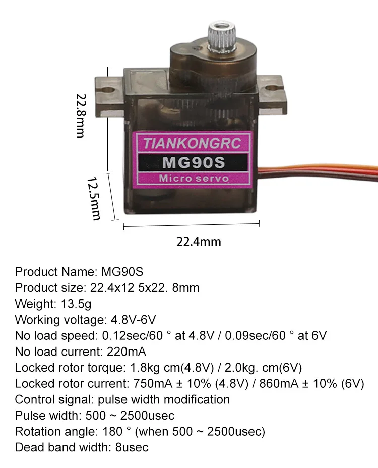 Micro MG90 9g Metal Gear Servo Analog Servo Motor 4.8V-6V Tower Pro ...