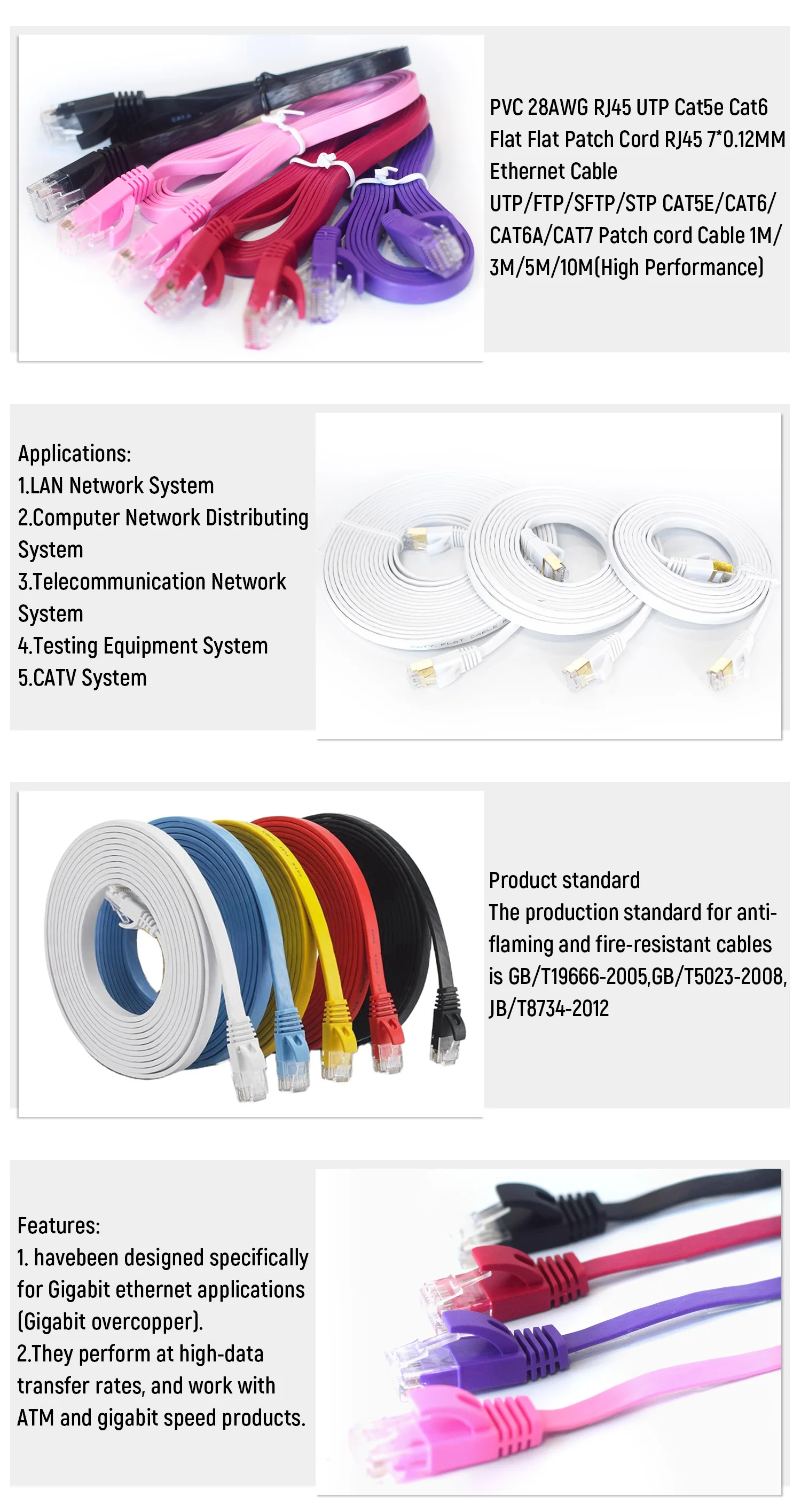 Rj45 Ethernet Cable Cat5e - Flat Patch Cord for Indoor Net