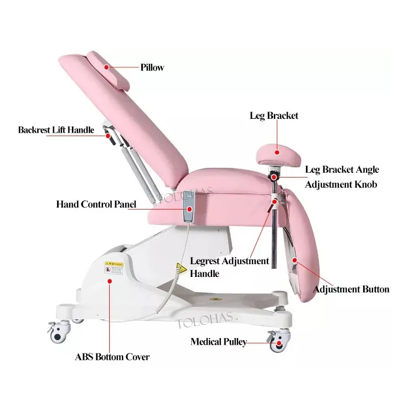 LHIA02 Obstetric Delivery Table - Pink Electric Gynaecology Chair
