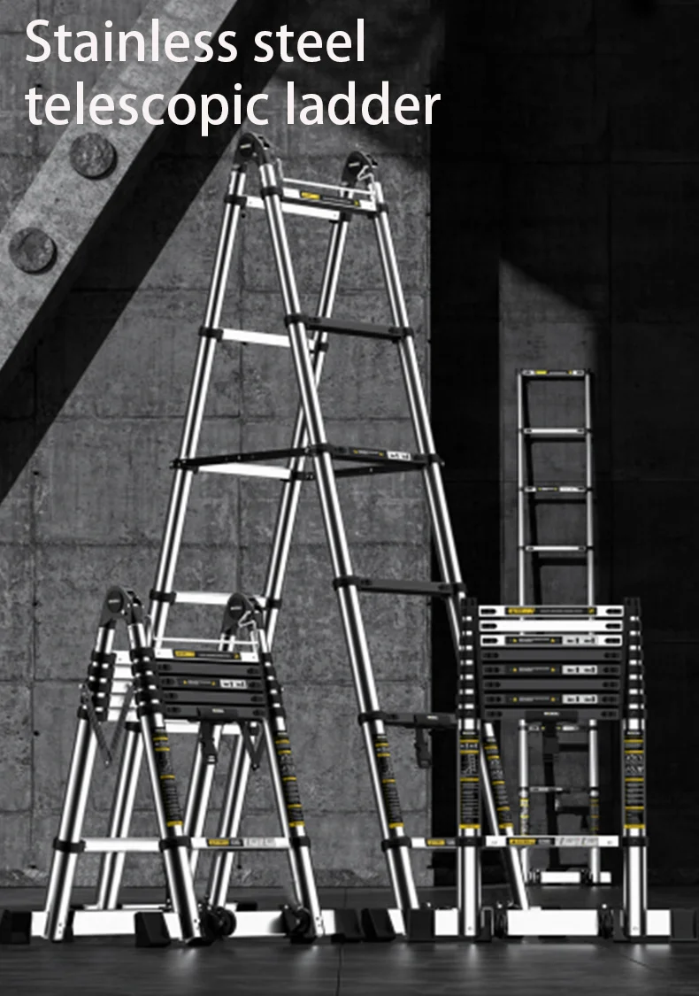 Portable Telescopic Ladder Fire Steel Folding Escape Ladder Step Ladder ...