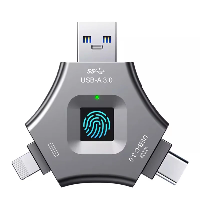 Fingerprint High-speed 3in1 Usb Flash Drive 64gb 128gb 256gb Multi ...