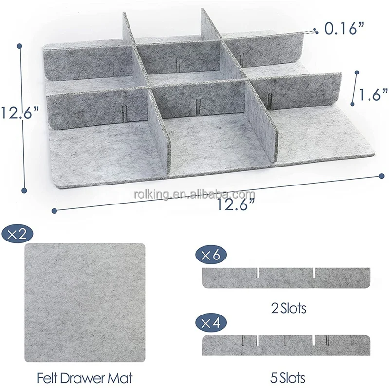 Felt Drawer Organizer Grey Grid Drawer Separator Adjustable Drawer ...