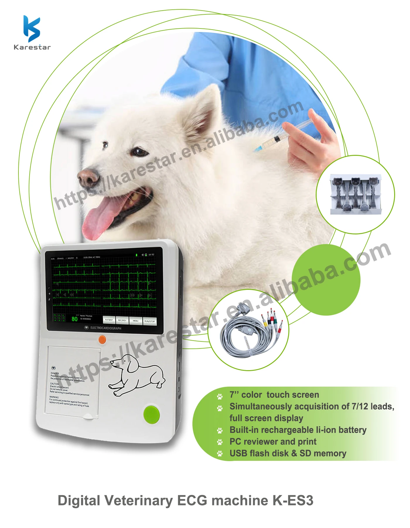 Fast Data 3 Channel Electrocardiograma Veterinary Portable Ecg Machine ...