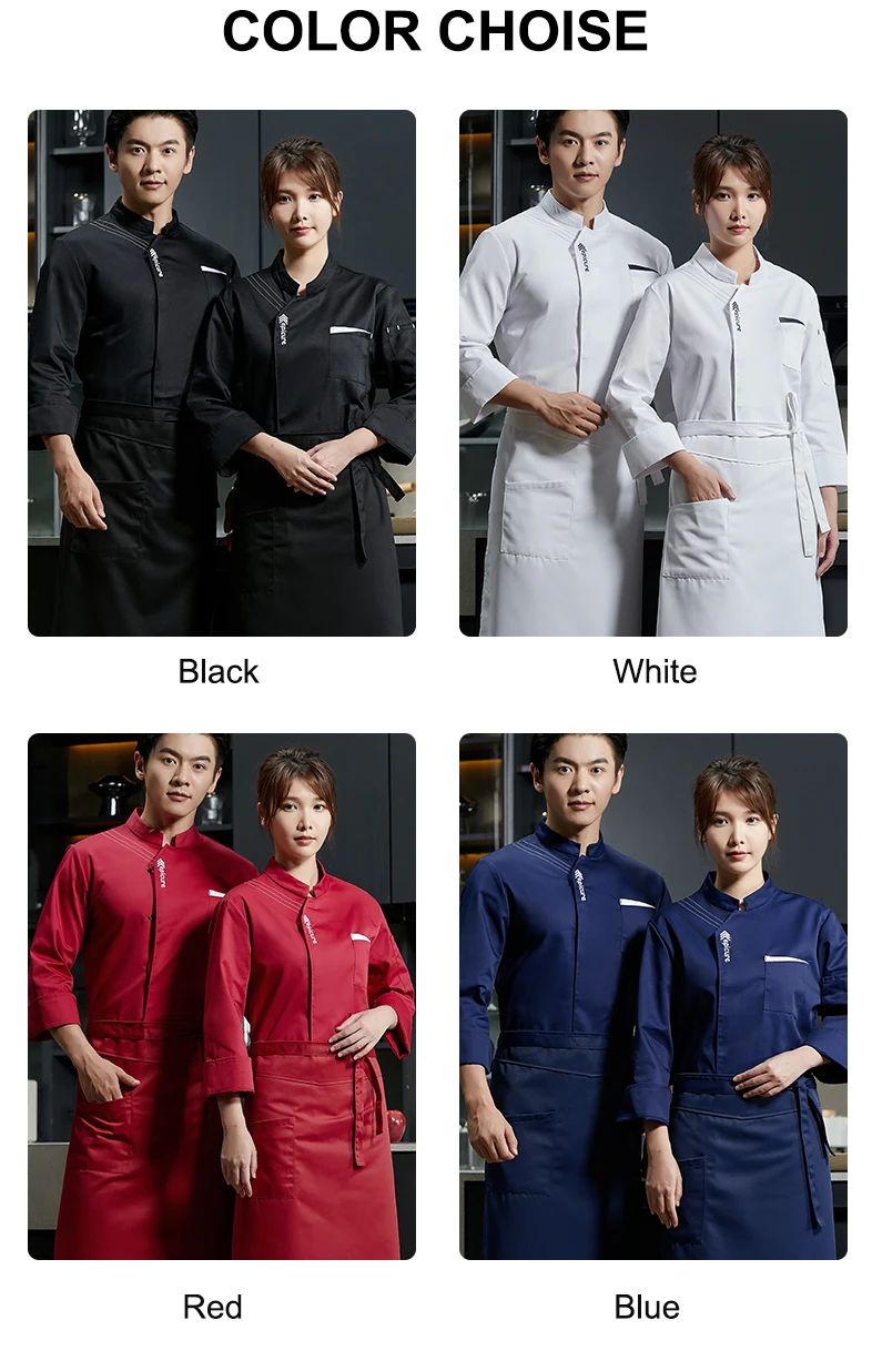 Chef Coat Wearing Uniform Restaurant Long Sleeve Kitchen Work Jacket ...